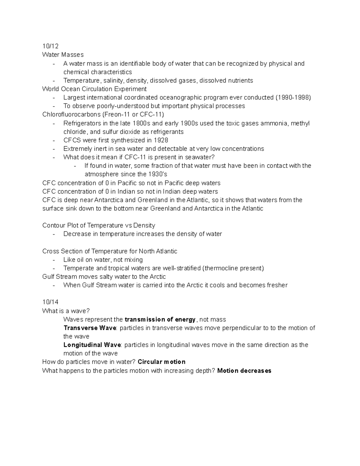 GEO103 Unit 3 Lecture Notes - 10/ Water Masses - A water mass is an ...