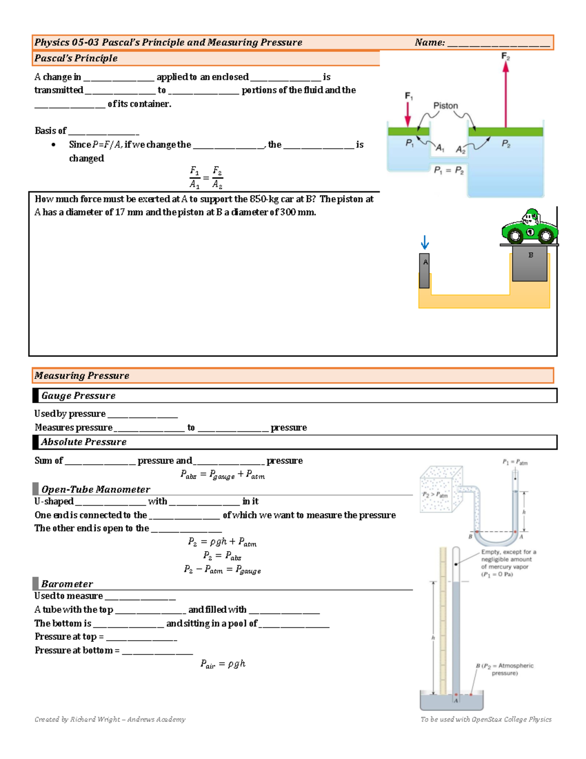 Physics 05-03 Pascals Principle and Measuring Pressure - Basis of ...