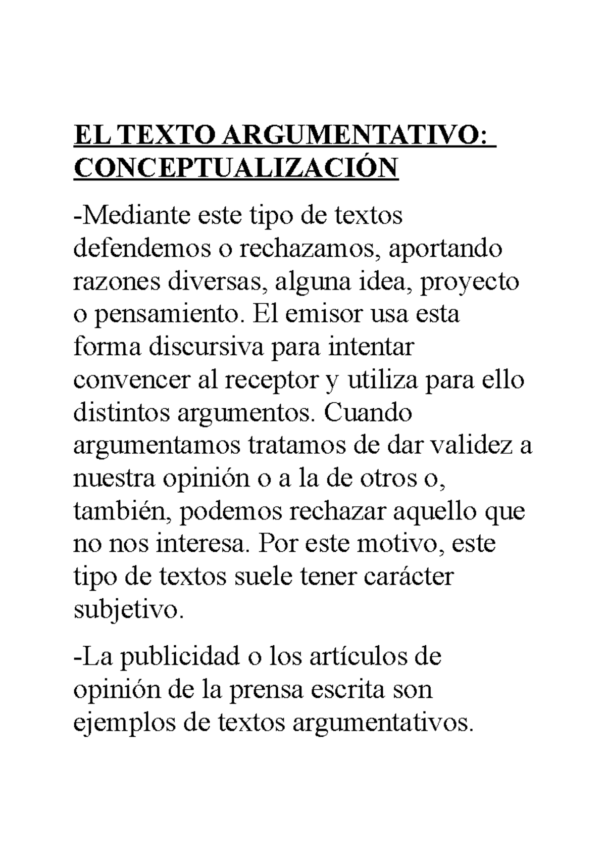Texto N°4 Argumentacion - EL TEXTO ARGUMENTATIVO: CONCEPTUALIZACIÓN ...