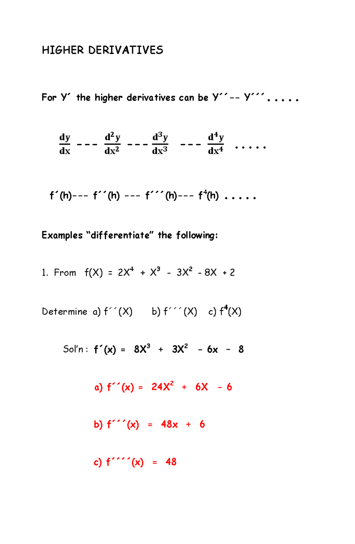 Higher Derivatives - Limits - Mechanical Engineering Calculus - HIGHER ...