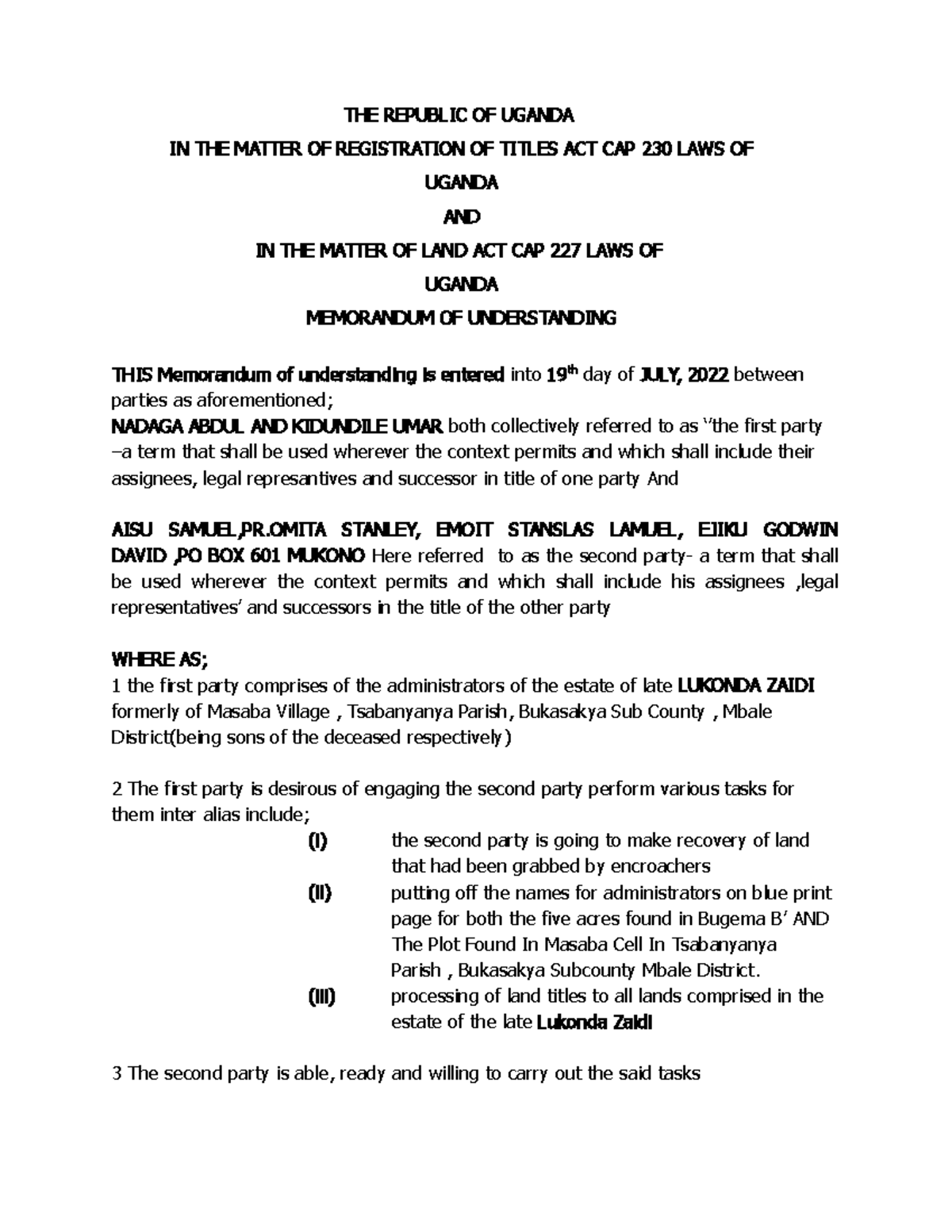 Memorandum OF Understanding Omita Stanely 061832 - THE REPUBLIC OF ...