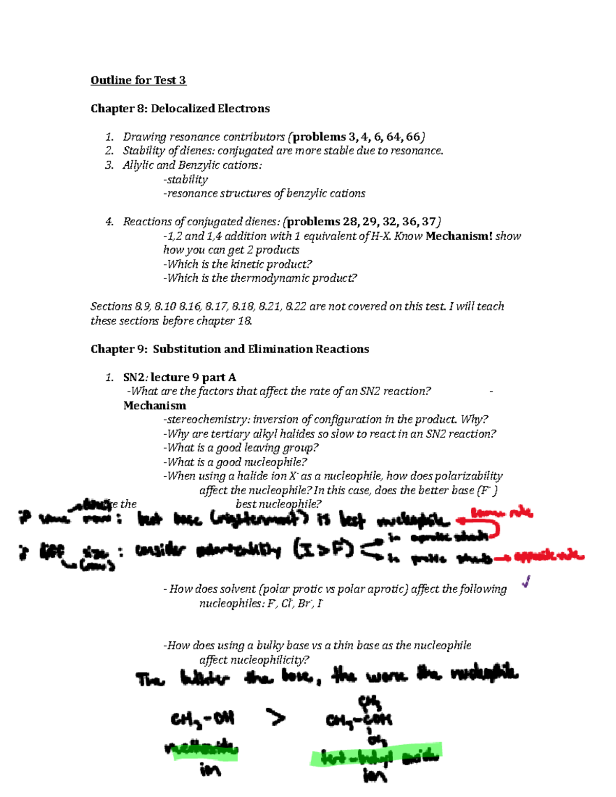 Outline Test 3 F2022 copy - Outline for Test 3 Chapter 8: Delocalized ...