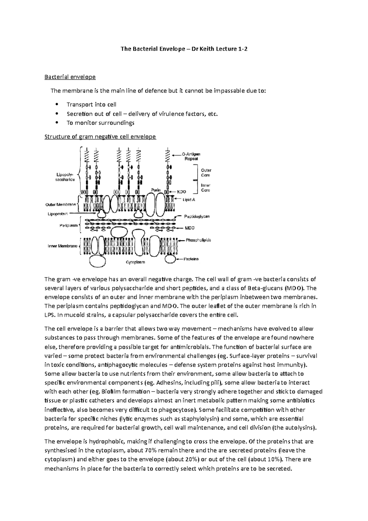 The Bacterial Envelope - Keith L1 - The Bacterial Envelope Dr Keith ...