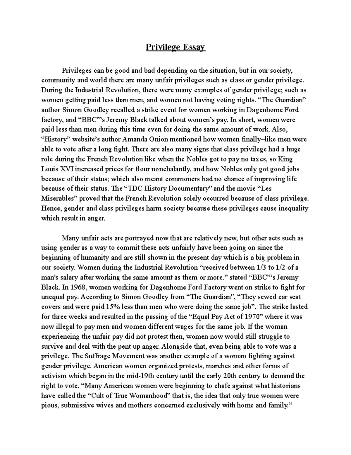 Priviledge essay - Socials 9 - Privilege Essay Privileges can be good ...