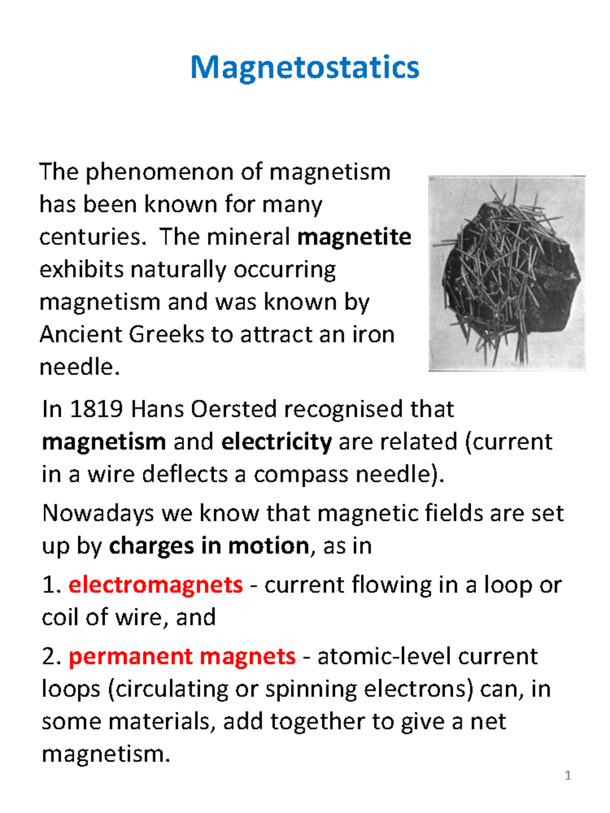 1 - Magnetostatics - Lecture notes 1 - Magnetostatics The phenomenon of ...