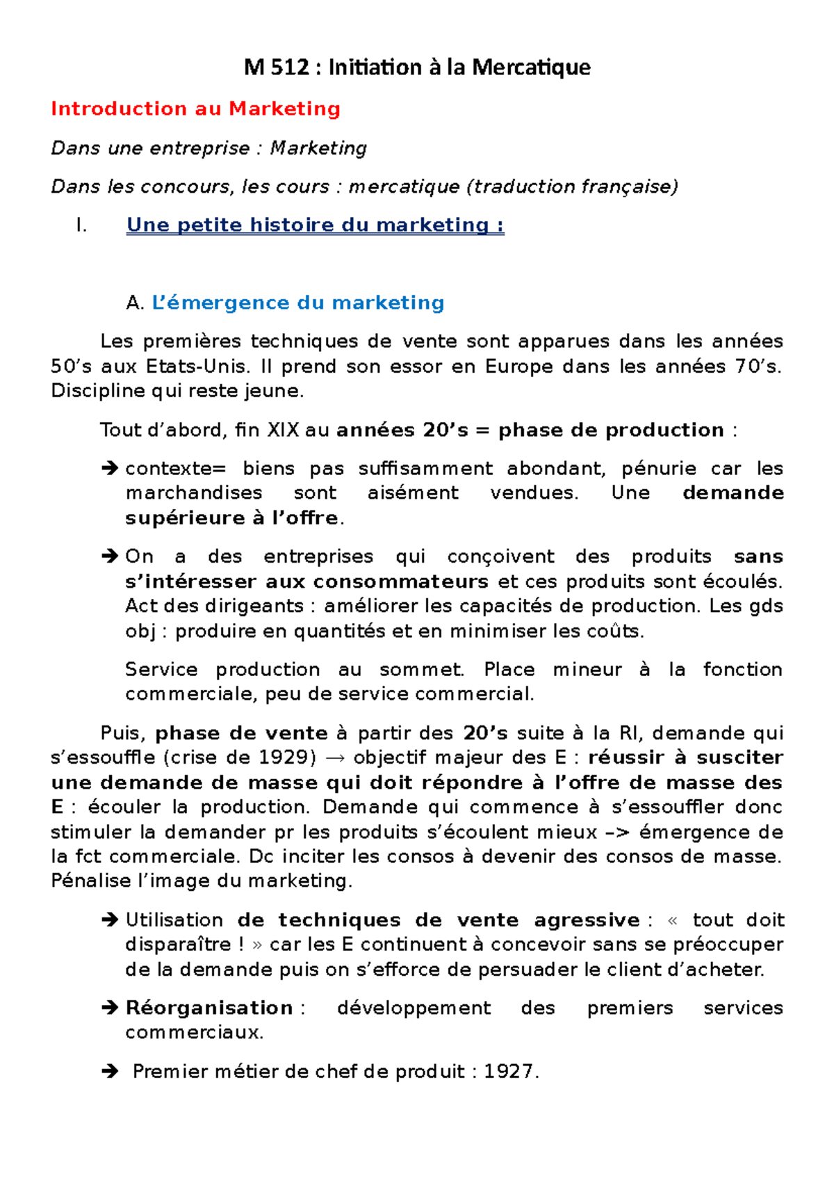 Marketing (Initiation) - M 512 : Initiation à la Mercatique Introduction au Marketing Dans une ...