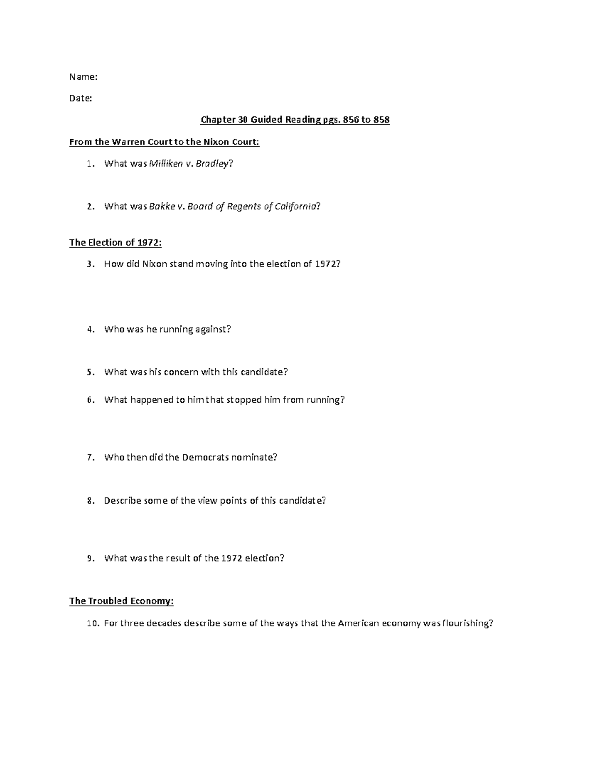 PDF document - Guided reading - Name:Date: From the Warren Court to the ...