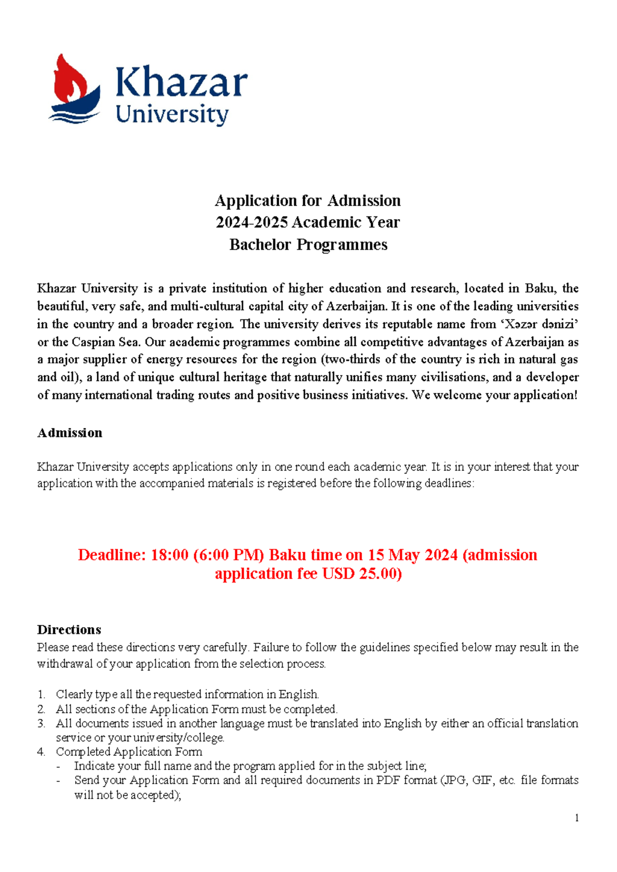 Bachelor Application Form 2024 2 - Application for Admission 2024-2025 ...