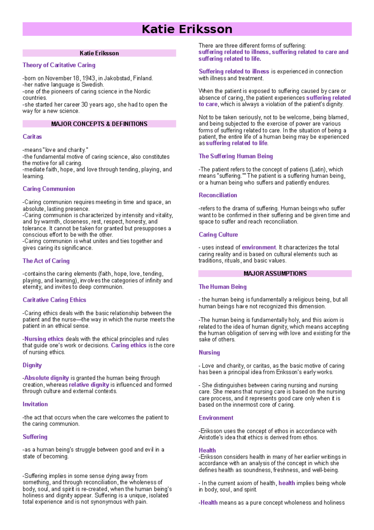 Theory of Caritative Caring-Katie Eriksson - Katie Eriksson Katie ...