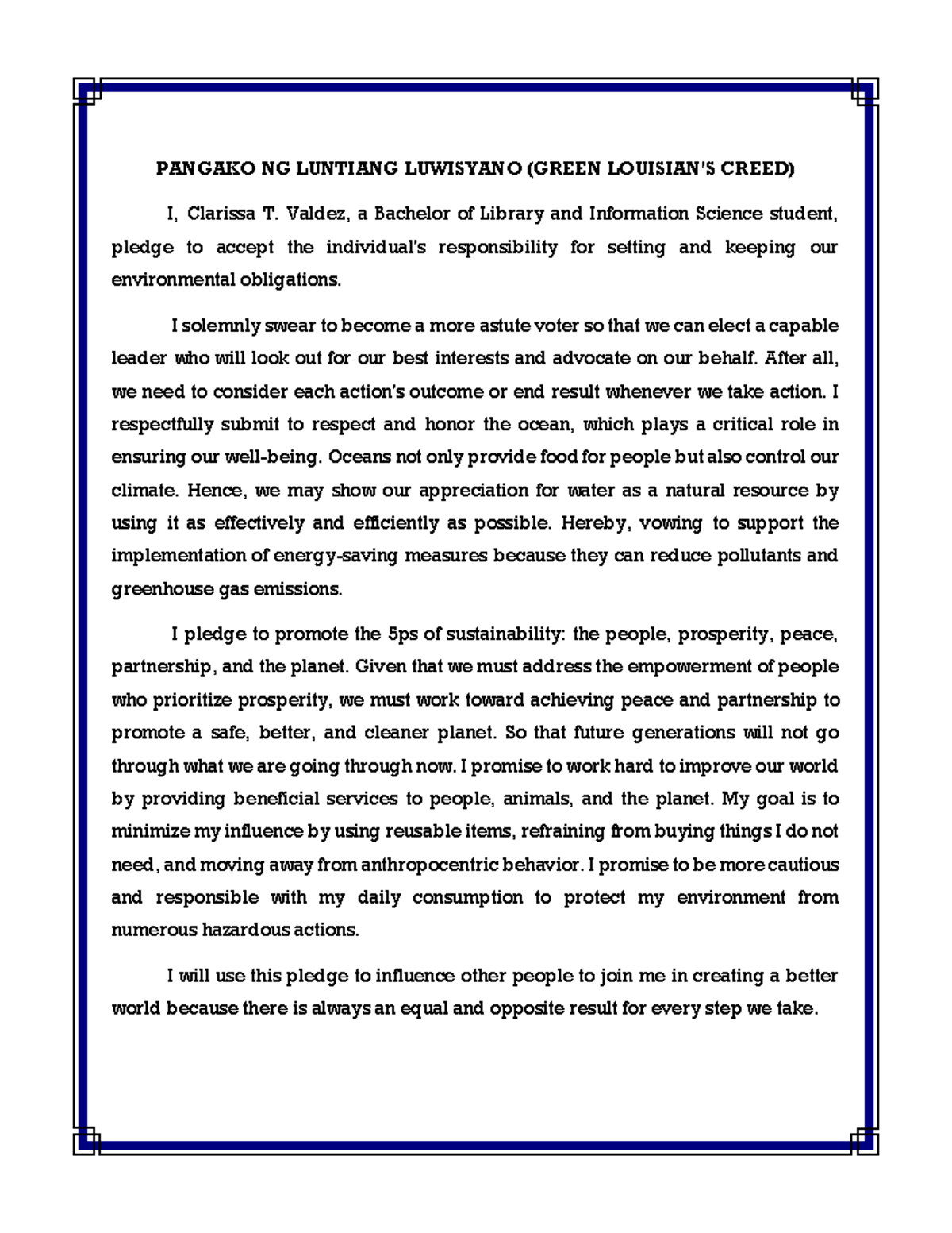 Promises 7 - Examples of notes - PANGAKO NG LUNTIANG LUWISYANO (GREEN ...