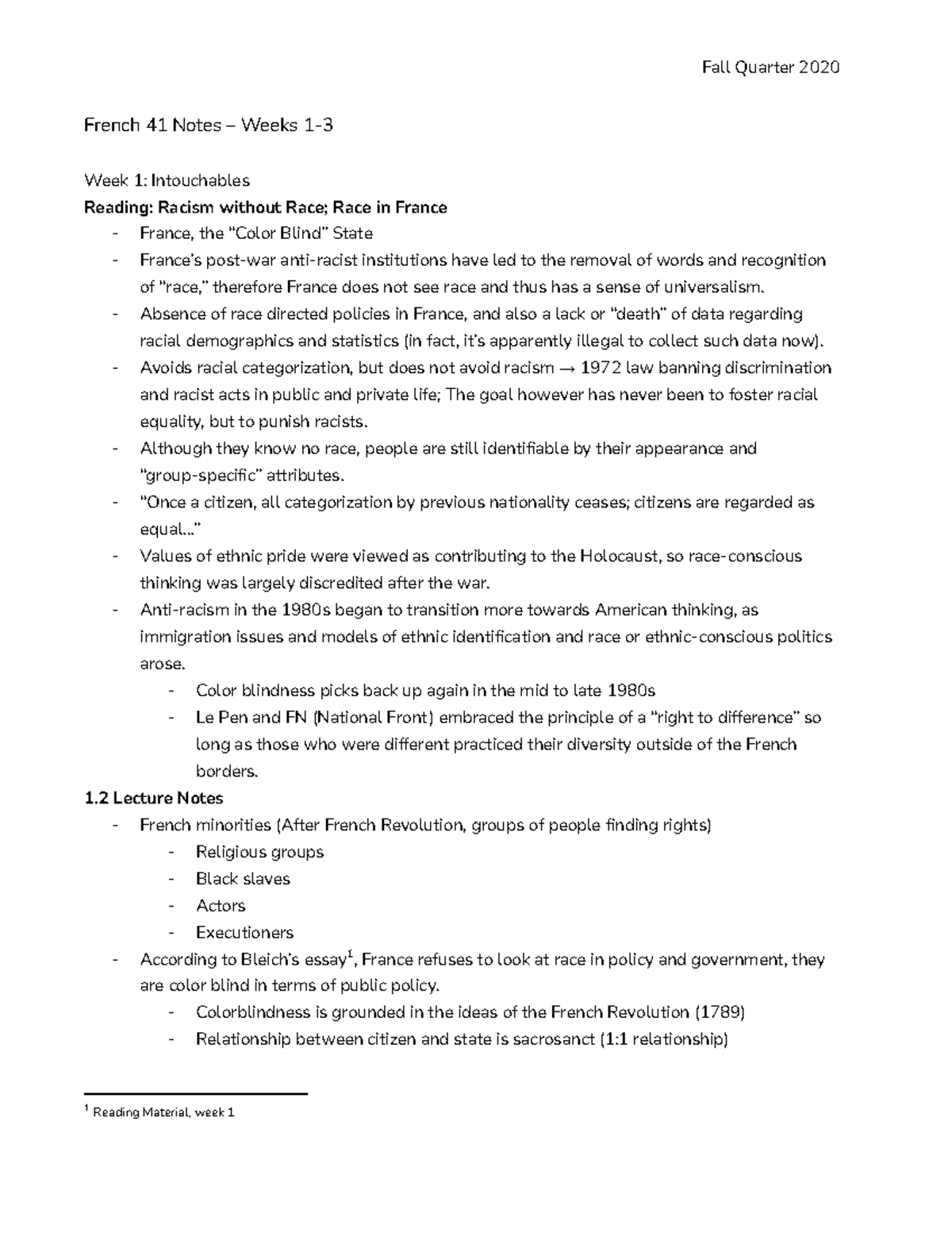 French 41 Notes - Weeks 1-3 - French 41 Notes – Weeks 1- Week 1 ...