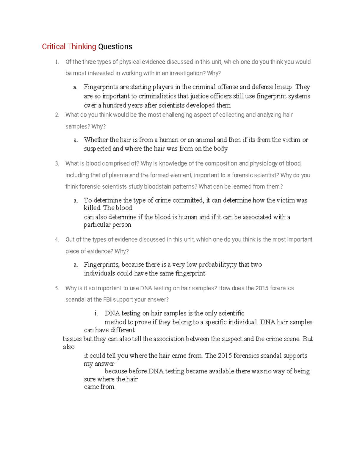 Critical Thinking Questions Unit 4 - Critical Thinking Questions 1. Of ...