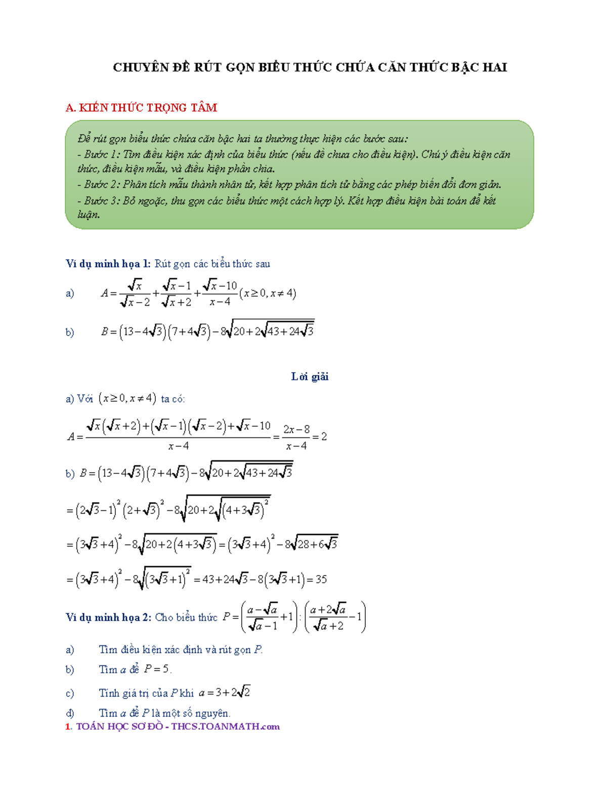 Chuyen-de-rut-gon-bieu-thuc-chua-can-thuc-bac-hai - CHUY N ĐỀ R⁄T GỌN BIỂU THỨC CHỨA CĂN THỨC ...