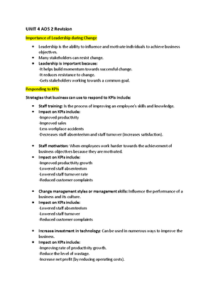Business Management Unit 4 NOTES - Unit 4 Area of Study 1 Key Knowledge ...