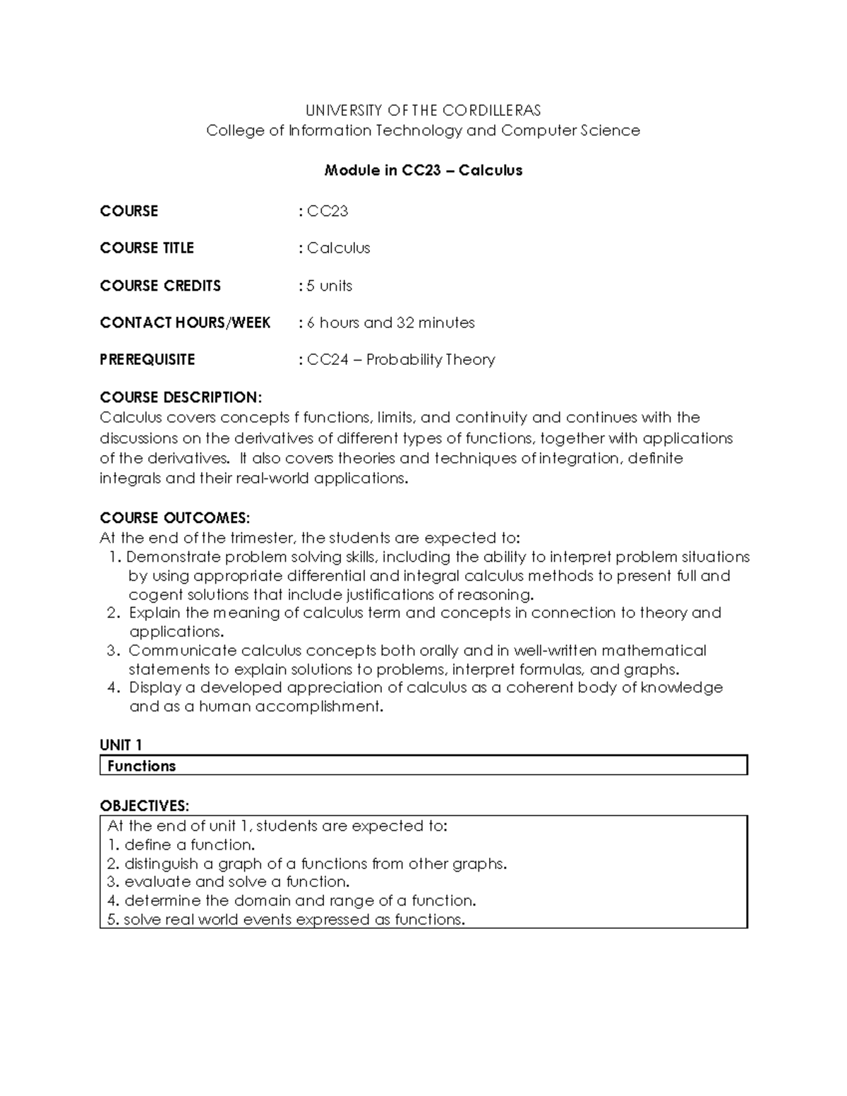 CC23- Unit 1 Module- with solutions - UNIVERSITY OF THE CORDILLERAS ...