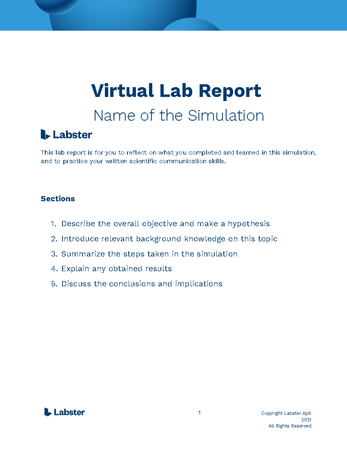 Hazard Symbols Lab - 1 Copyright Labster ApS 2021 Virtual Lab Report Name of the Simulation This ...