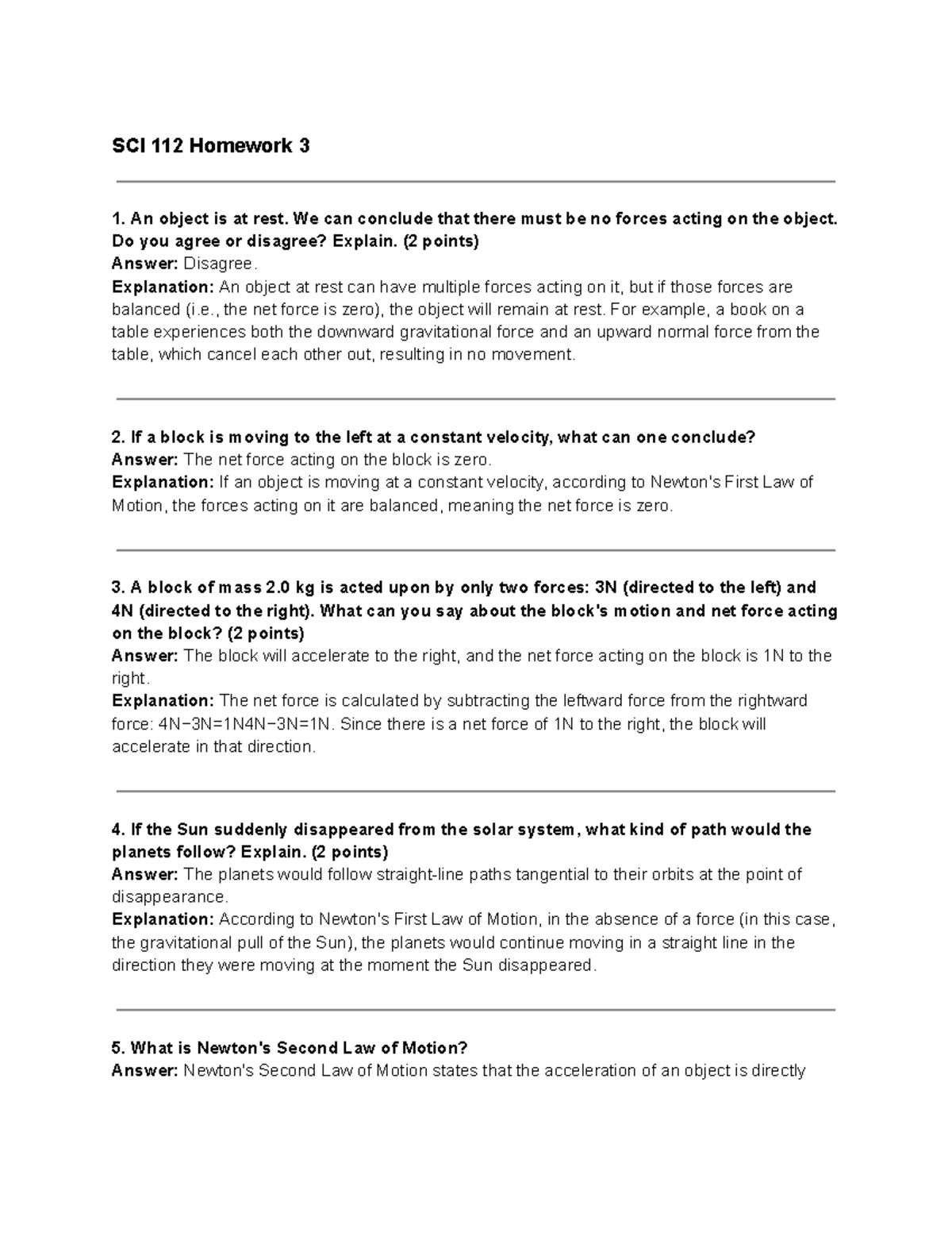 Untitled document-6 - HW 3 - SCI 112 Homework 3 An object is at rest ...