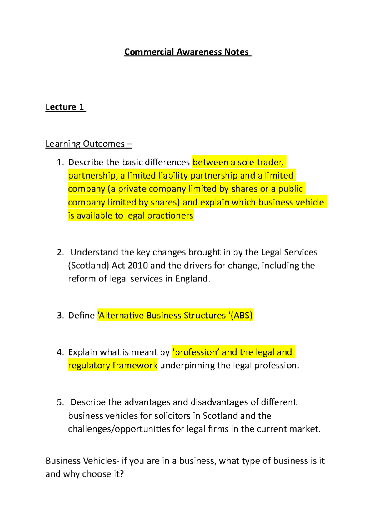 Commercial awareness - Lecture notes - Commercial Awareness Notes ...