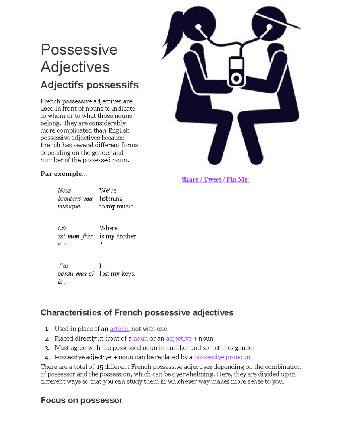 French Adjectifs Possessifs - Possessive Adjectives Adjectifs ...