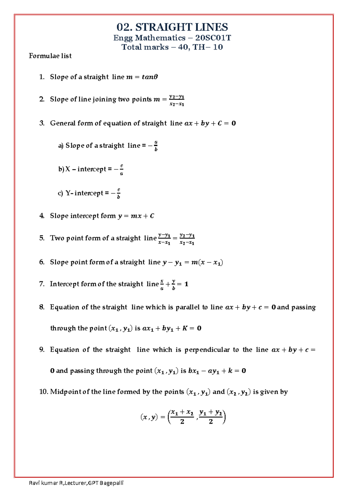 Straight line chapter 2 full notes - 02. STRAIGHT LINES Engg ...