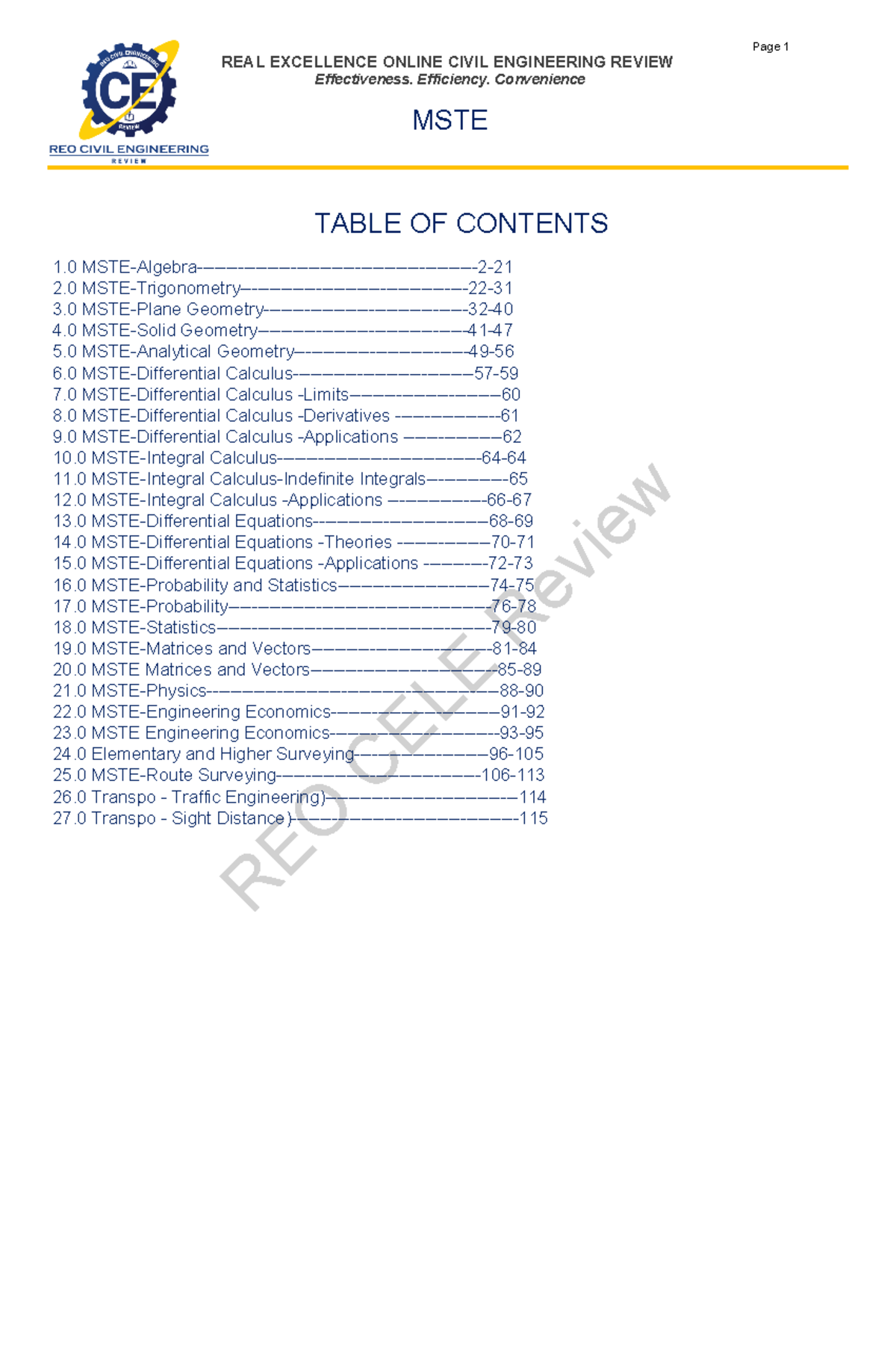 Mathematics, Surveying, and Transportation Engineering - REO CELE ...