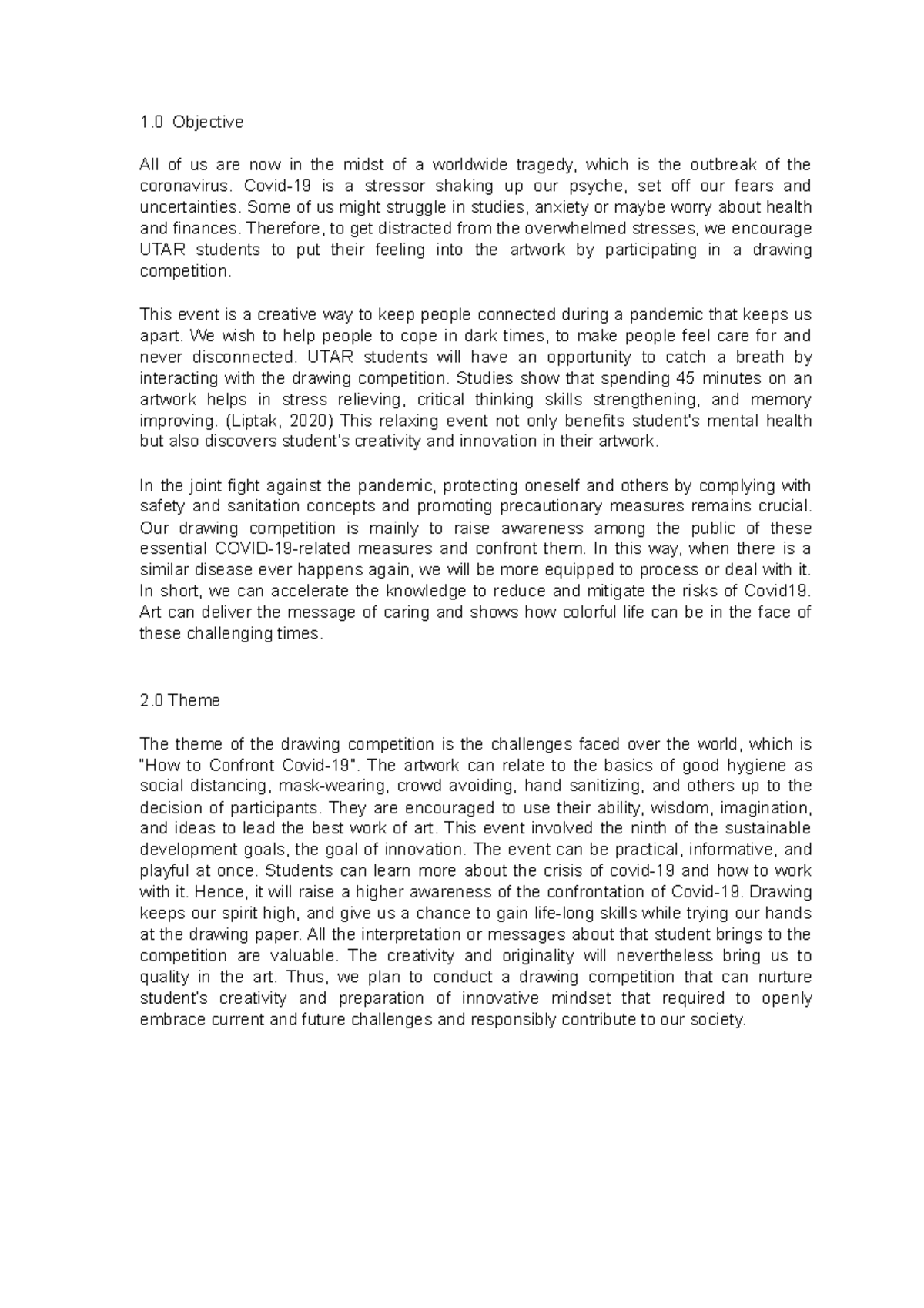 Drawing competition Proposal - 1 Objective All of us are now in the ...