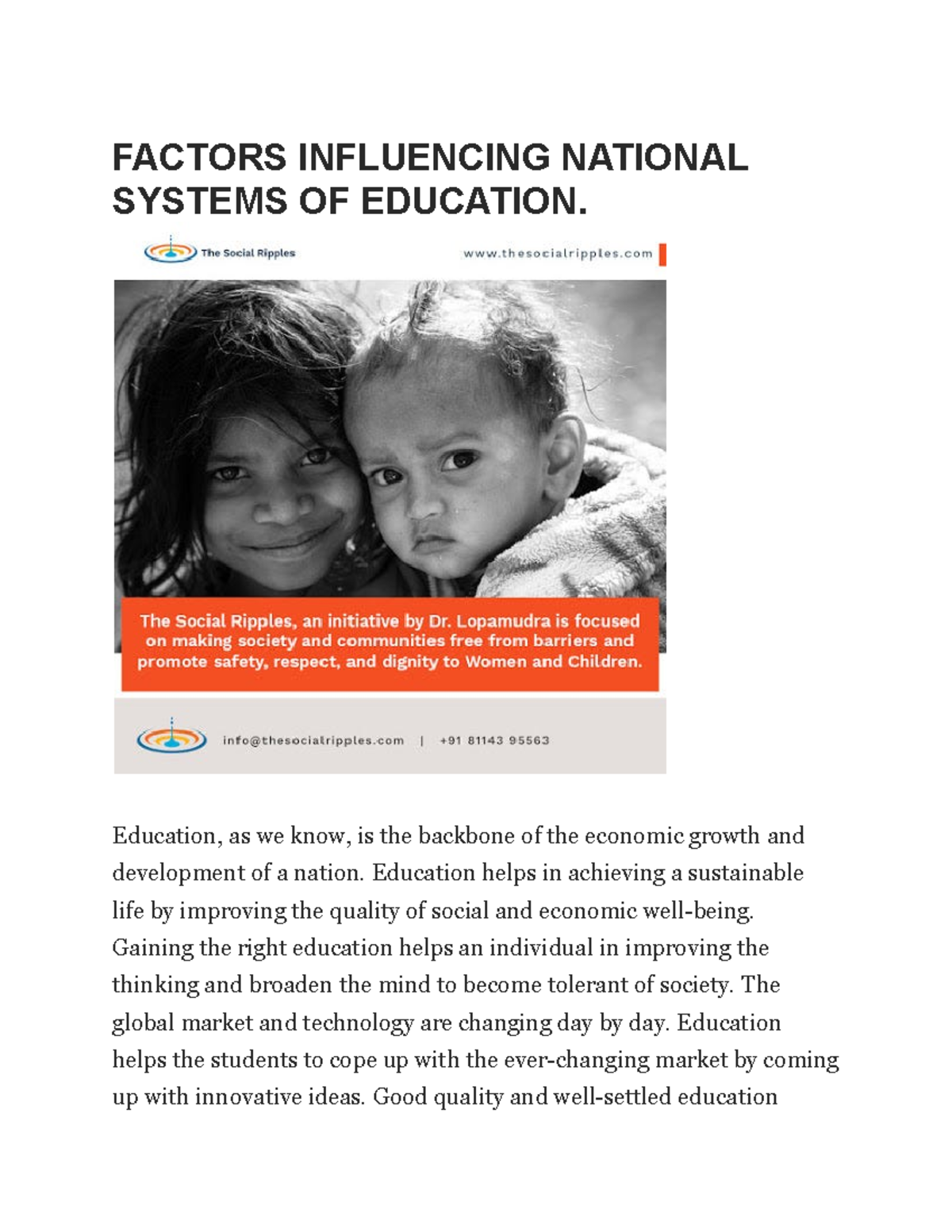 Factors Influencing National Systems OF Education - FACTORS INFLUENCING ...