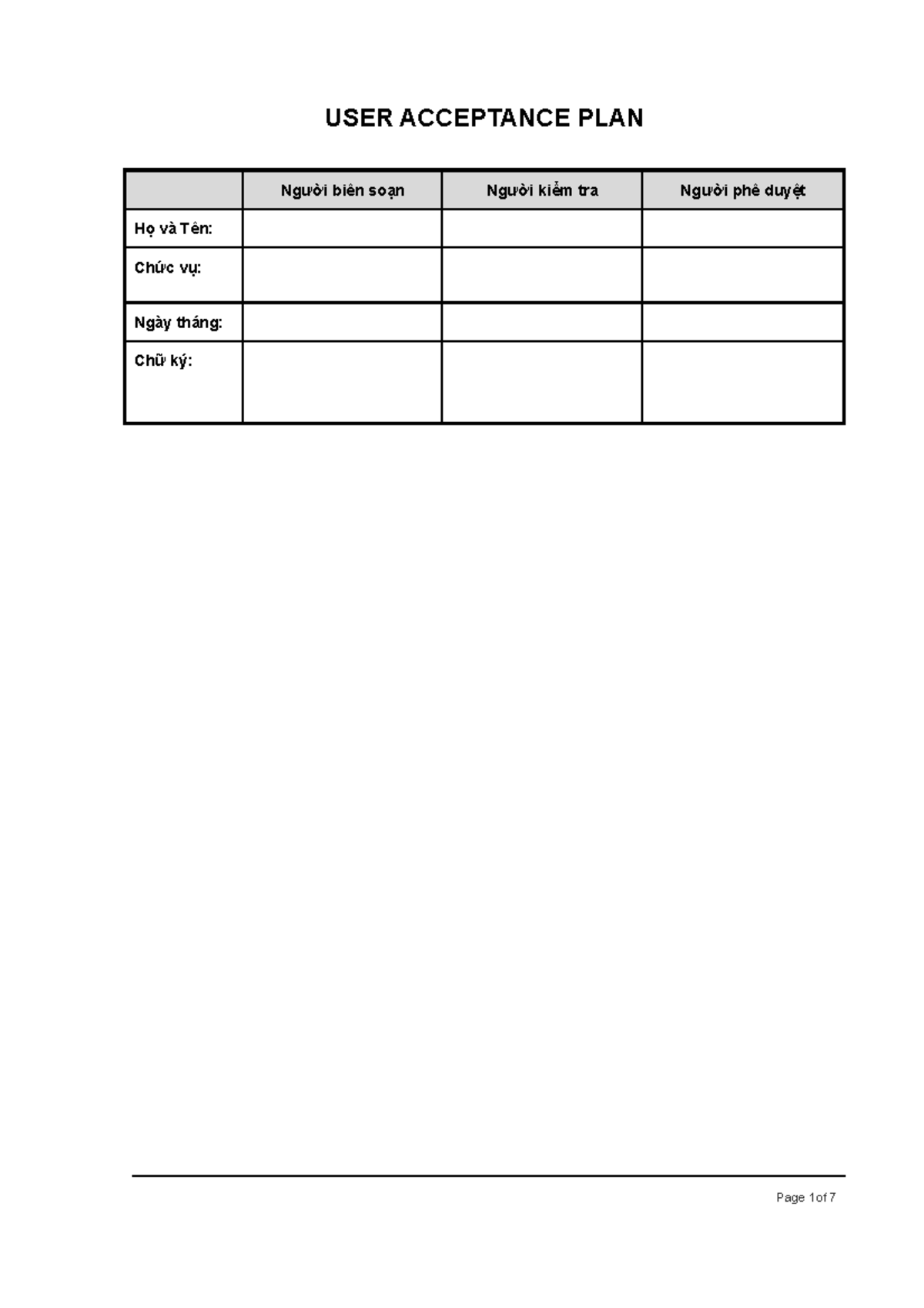 Template User Acceptance Plan - USER ACCEPTANCE PLAN Người biên soạn ...
