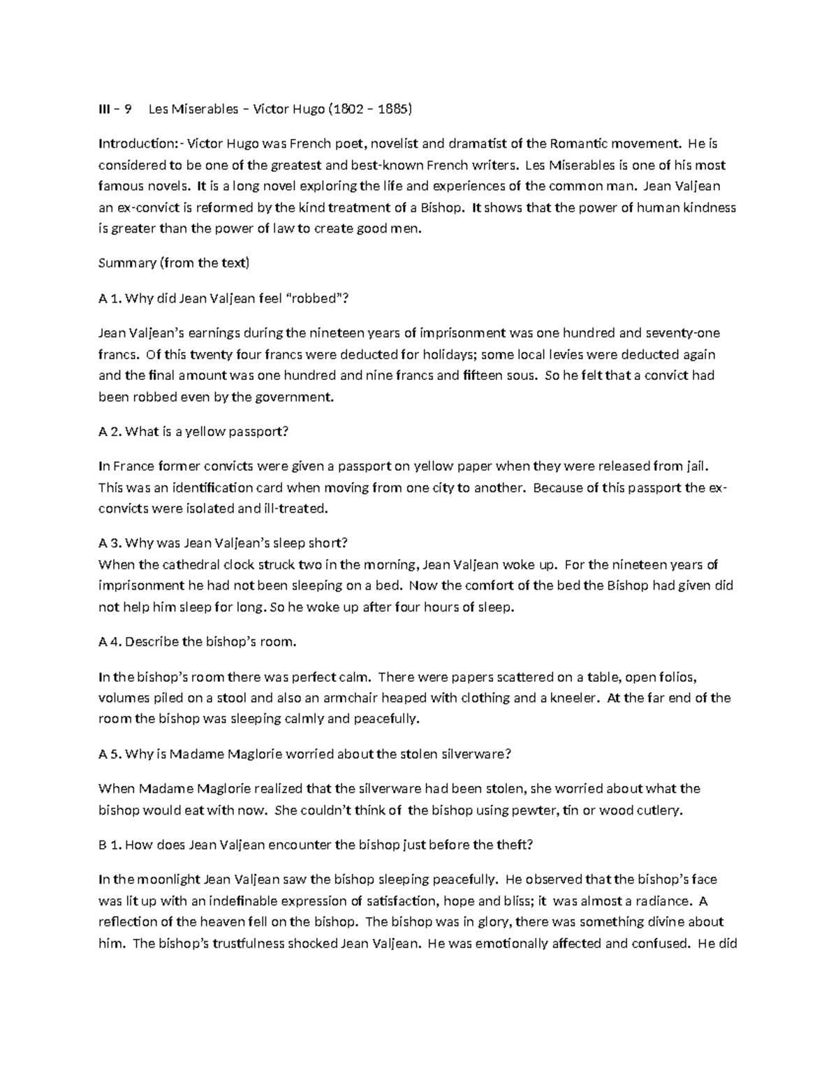 Les Miserables - Chapter summary - III – 9 Les Miserables – Victor Hugo ...