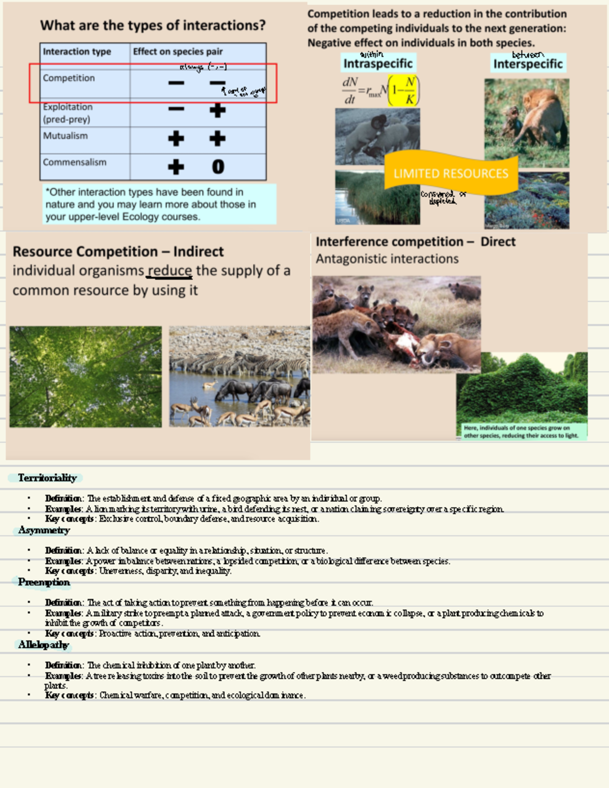 BIO 220W Exam 2 - Competition - Territoriality • Definition: The ...