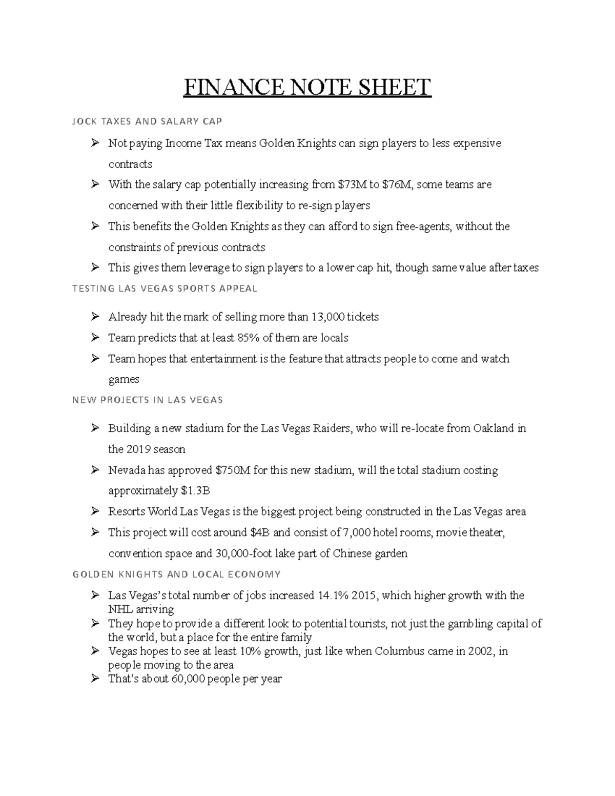 Finance NOTE Sheet - FINANCE NOTE SHEET JOCK TAXES AND SALARY CAP Not ...