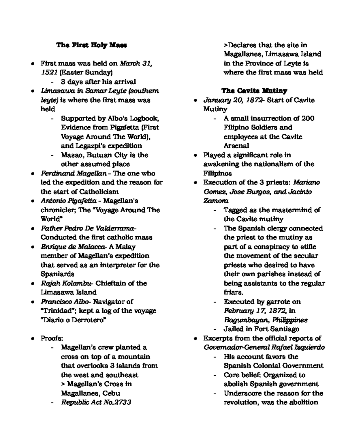 RPH Notes - The First Holy Mass First mass was held on March 31, 1521 ...