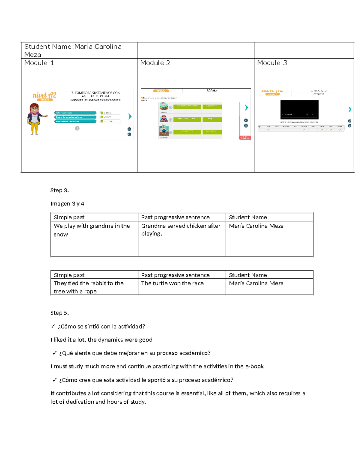 María Carolina Inglés A2 - Student Name:María Carolina Meza Module 1 Module 2 Module 3 Step 3 ...
