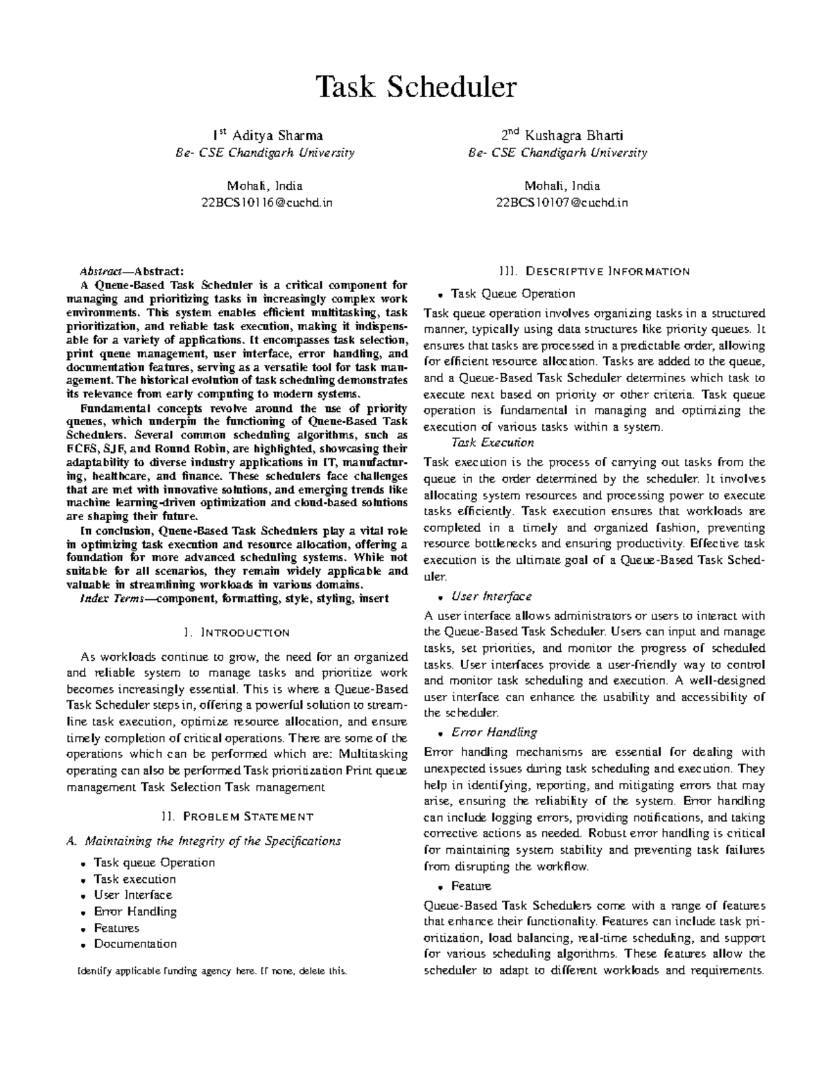 Old case-study dsa - Task Scheduler 1 st Aditya Sharma Be- CSE Chandigarh University Mohali ...