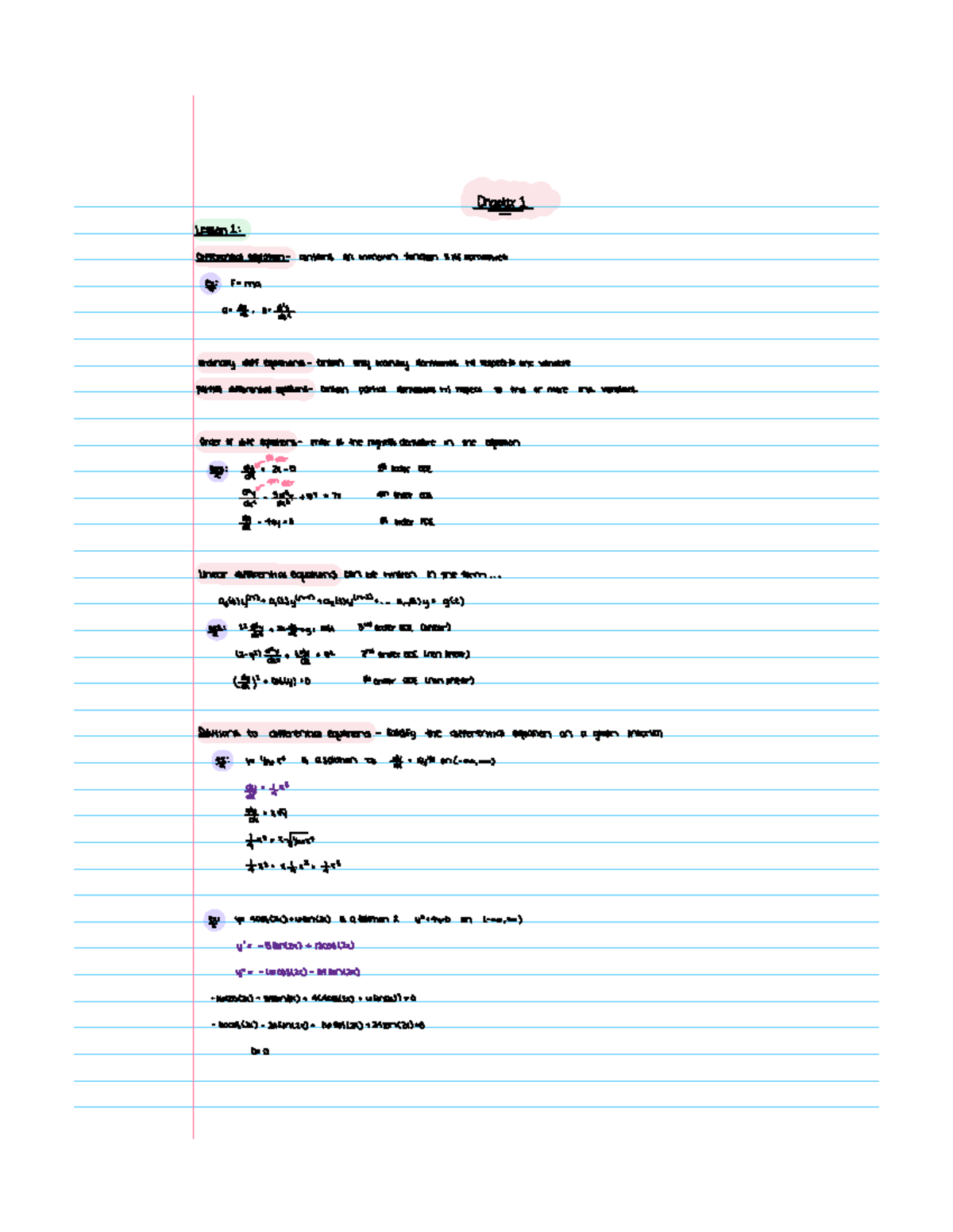 Chapter 1 (lesson 1 and 2) - Chapter 1 Lesson 1 Differentialequation ...