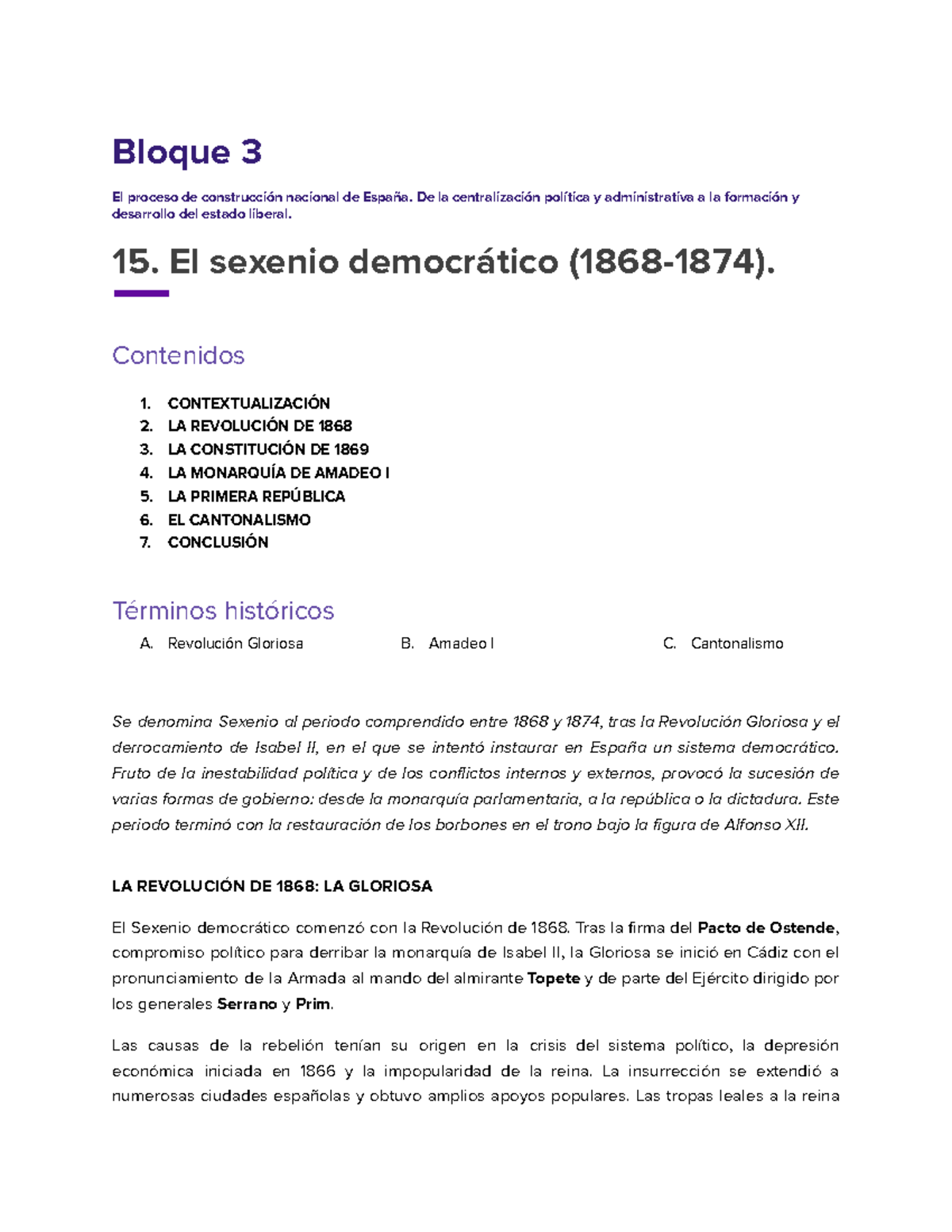 34. El sexenio democrático la revolución de 1868, la Constitución de 1869, la monarquía de ...
