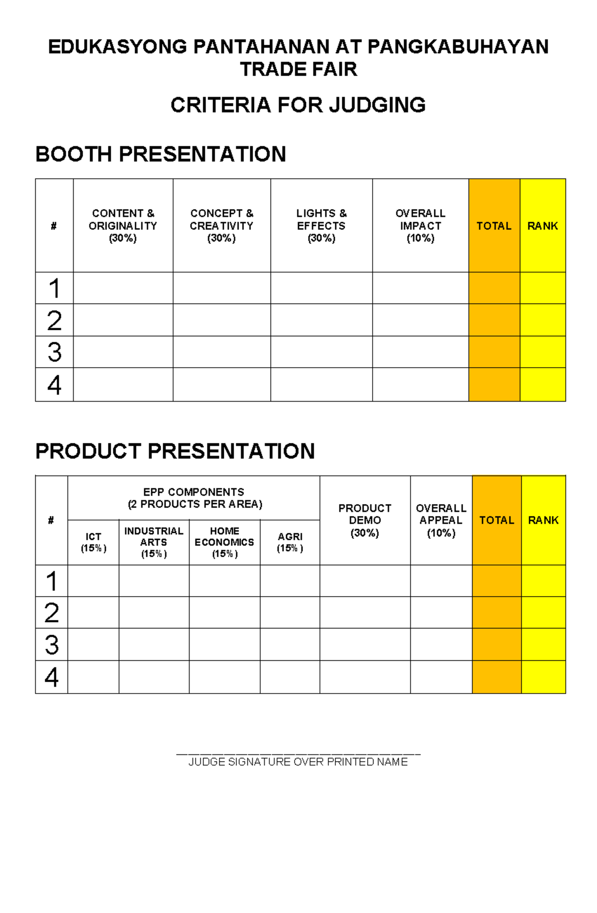 EPP Criteria - EDUKASYONG PANTAHANAN AT PANGKABUHAYAN TRADE FAIR ...