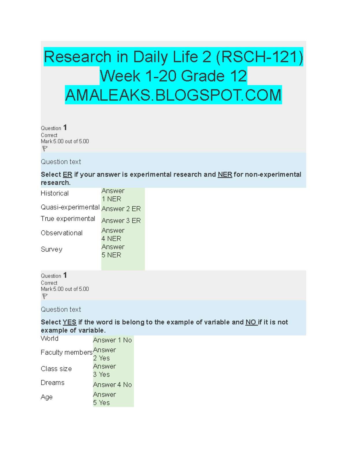 (RSCH-121) Week 1-20 - research - Research in Daily Life 2 (RSCH-121 ...