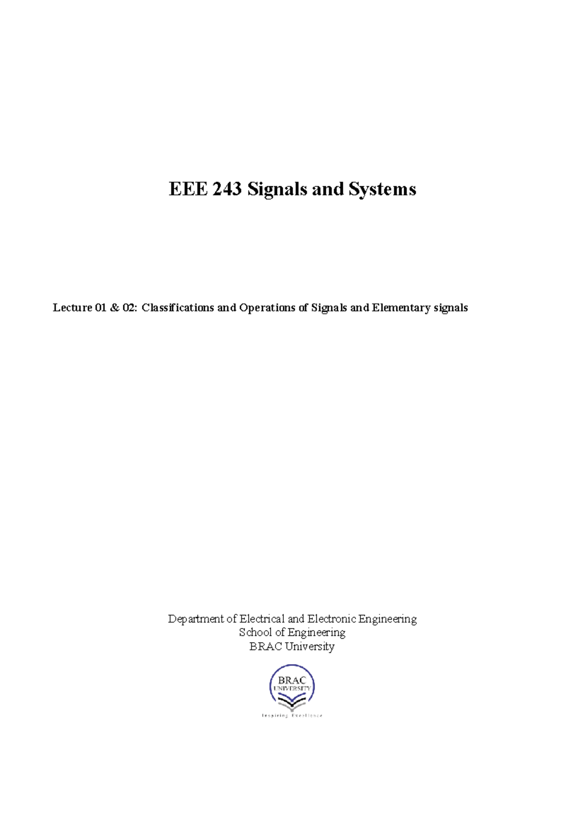RKS_Signals and Systems_Lecture_01 - EEE 243 Signals and Systems 2022 Lecture 01 & 02: - Studocu