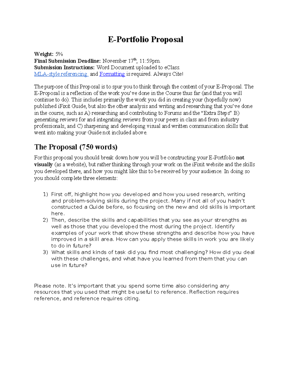 E-Portfolio Proposal - E-Portfolio Proposal Weight: 5% Final Submission ...