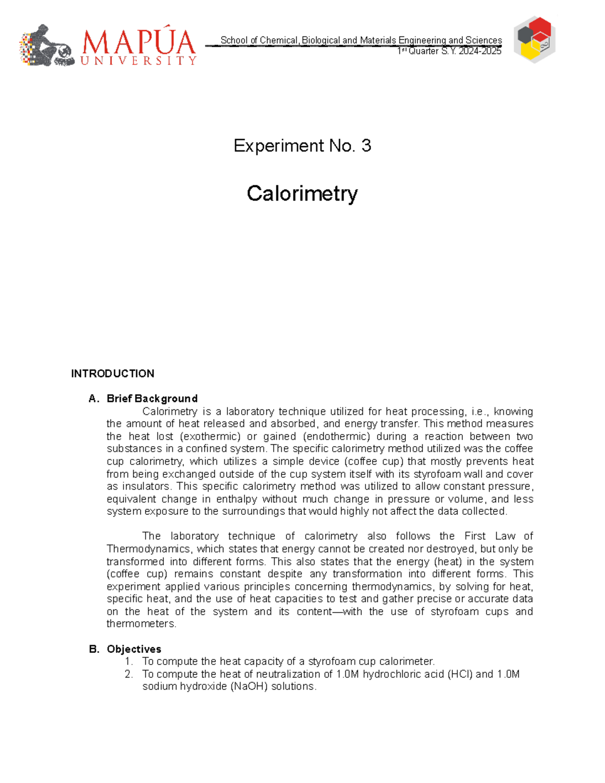 GRP3 EXPT3 CM011L A15 - For chemistry lab report - 1 st Quarter S. 2024 ...