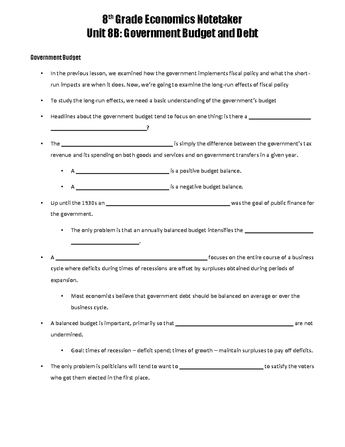 Unit 8b Notetaker - school material - 8 th Grade Economics Notetaker ...