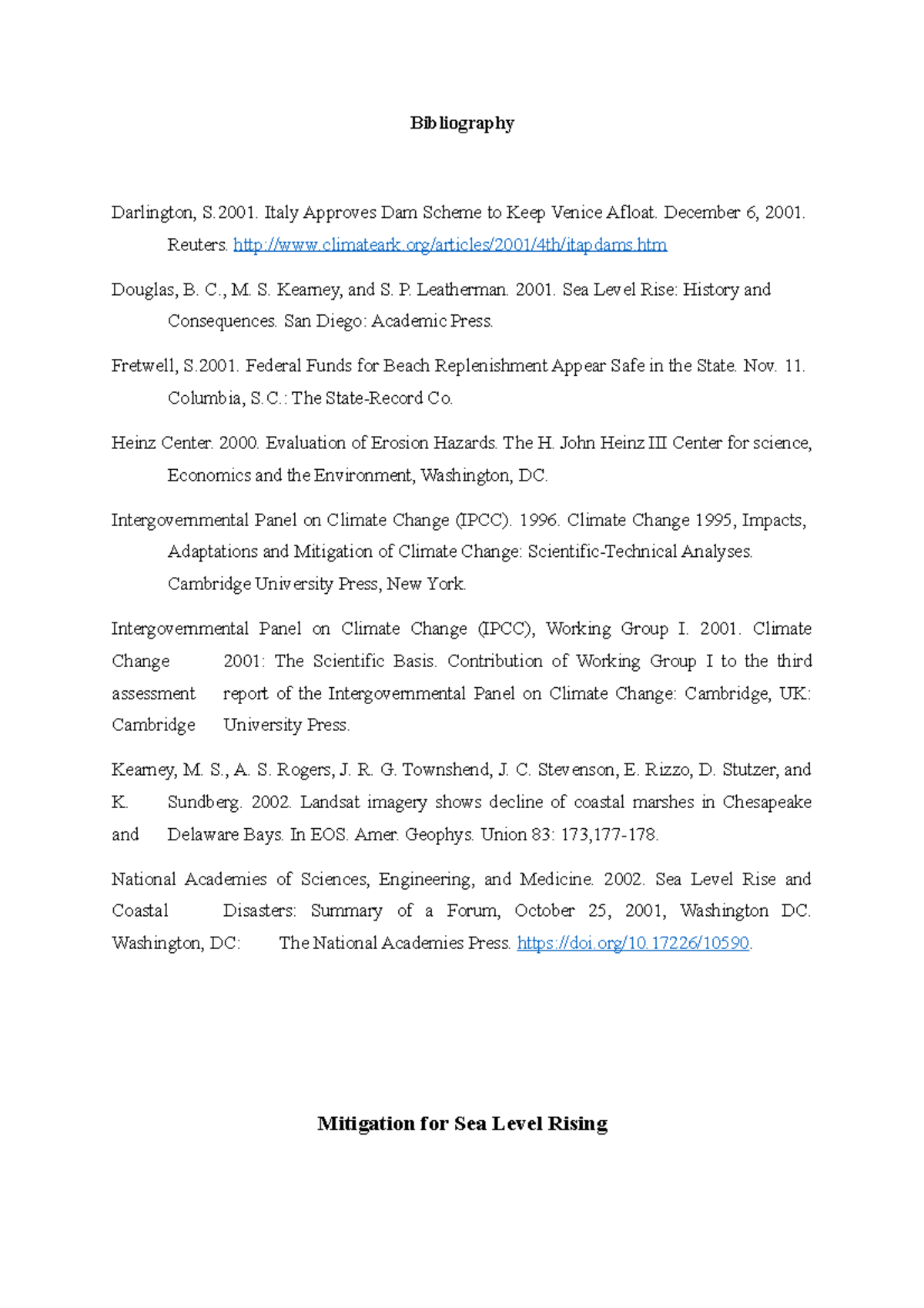 Assignment 11 - Bibliography Darlington, S. Italy Approves Dam Scheme ...