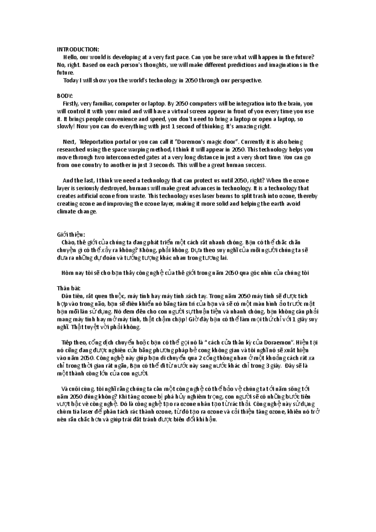 Inmagine-2050 - good - INTRODUCTION: Hello, our would is developing at ...