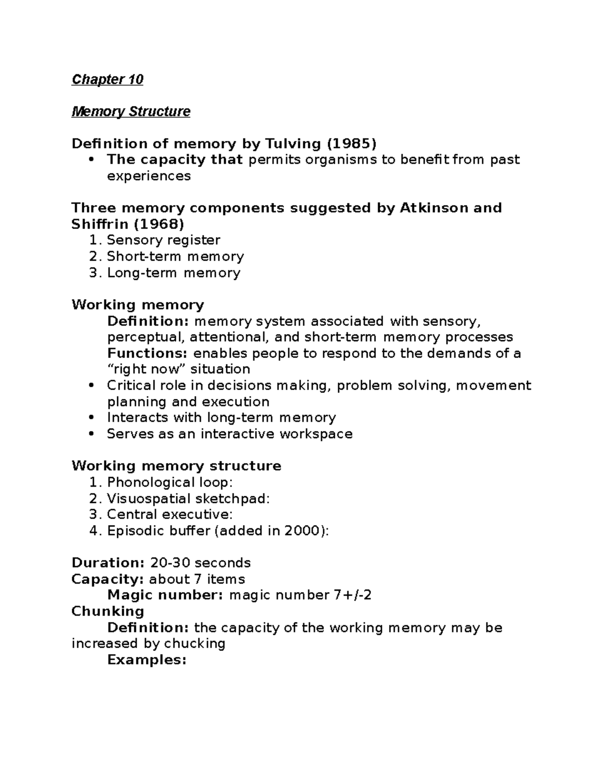 Worksheet Week 8, Ch 10 - Chapter 10 Memory Structure Definition of ...