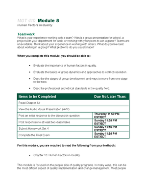 MGT410 Homework Set 4 - assignment - MGT 410 Homework Set 4 Provide a ...