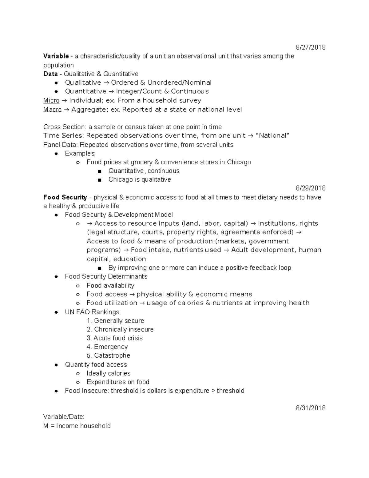 Food System Analysis - Lecture notes all - 8/27/ Variable - a ...