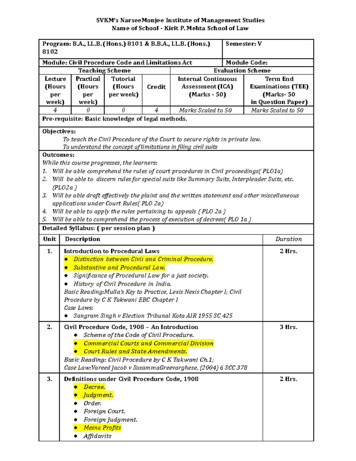 Imp topics cpc - CPC - Program: B., LL. (Hons.) 8101 & B., LL. (Hons ...