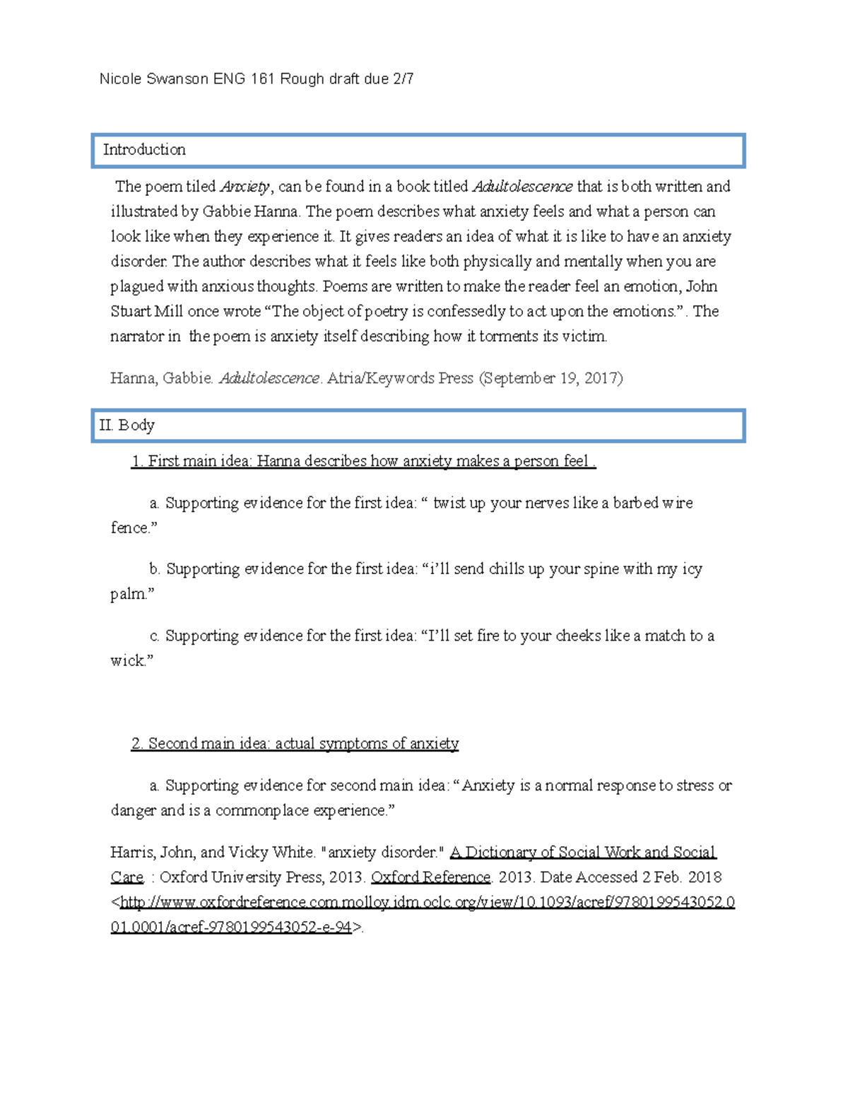 2.7.18 rough dr FRT REAL - Nicole Swanson ENG 161 Rough draft due 2 ...
