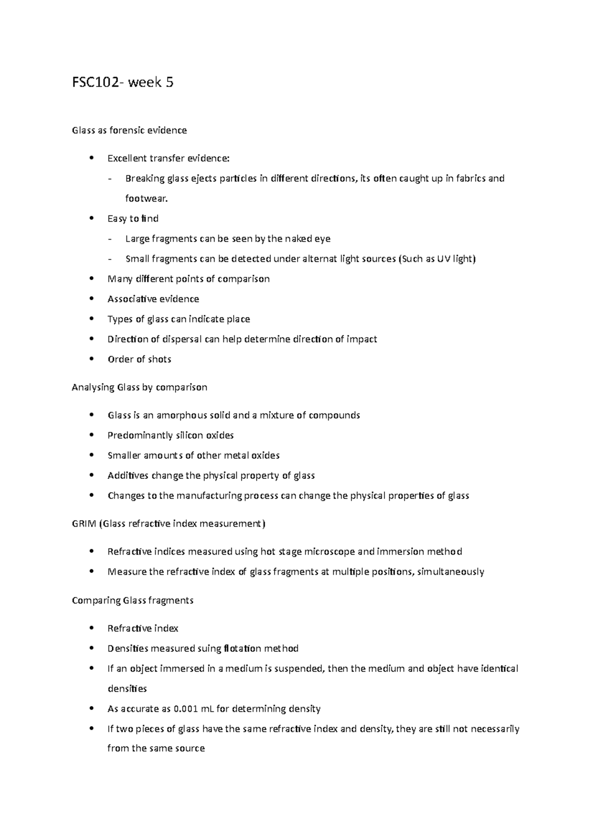 FSC102- topic 5 - Glass as forensic evidence - FSC102- week 5 Glass as ...